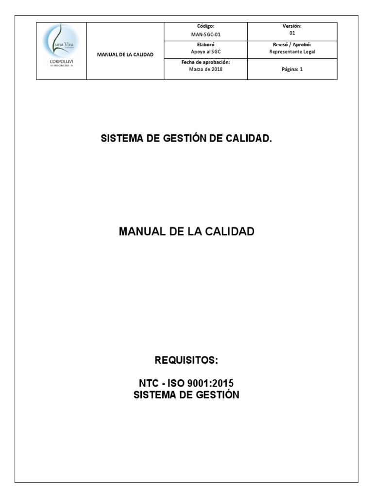 Manual Calidad ISO 9001:2015 | PDF | Gestión de la calidad | Sistema de manejo de calidad
