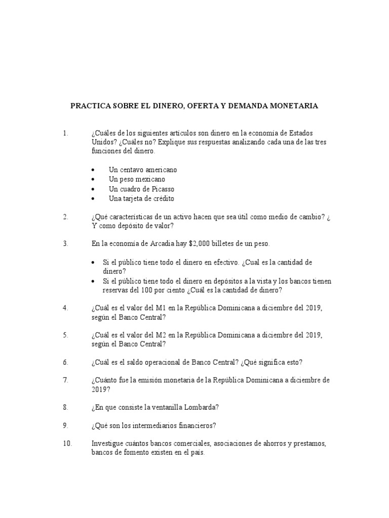 Practica Sobre El Dinero | PDF | Derecho
