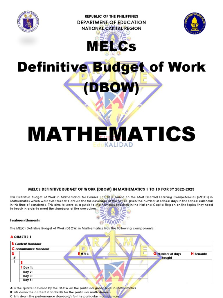MELCs Math DBOW 2022 2023 | PDF | Subtraction | Multiplication