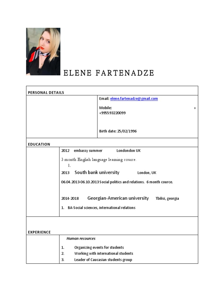 Elene Fartenadze CV | PDF | Georgia (Country)