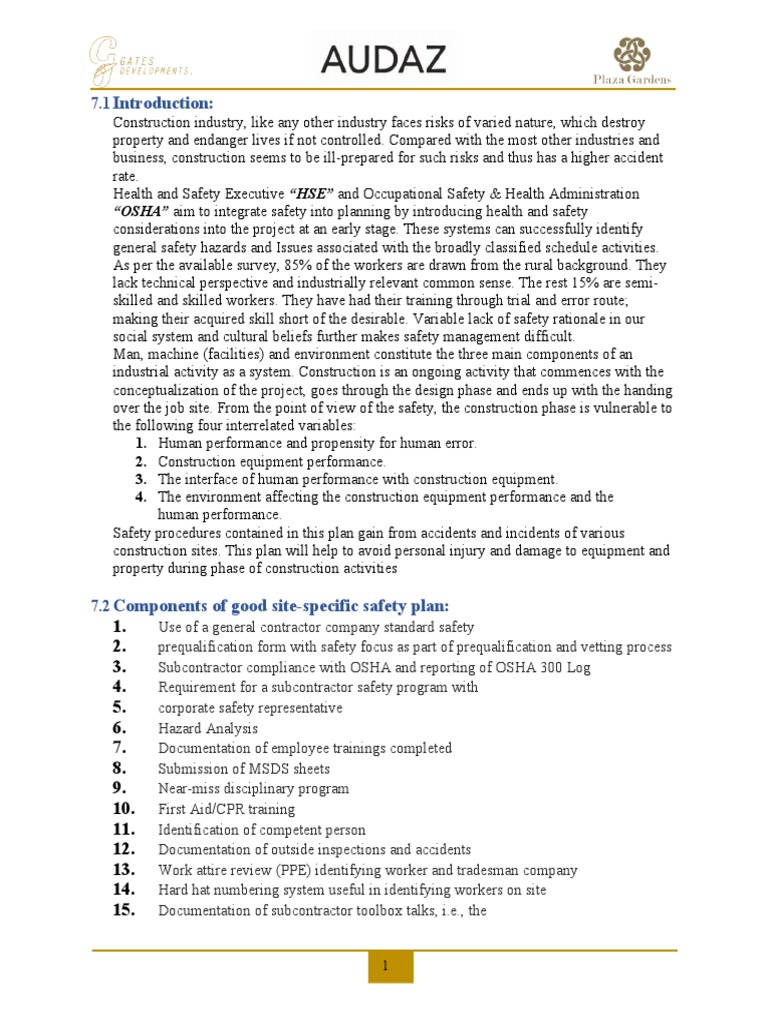 7 Safety Plan | PDF | Occupational Safety And Health | Safety