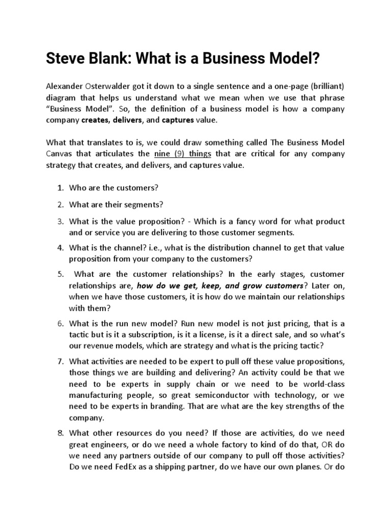 Steve Blank Business Model | PDF | Business Model | Pricing