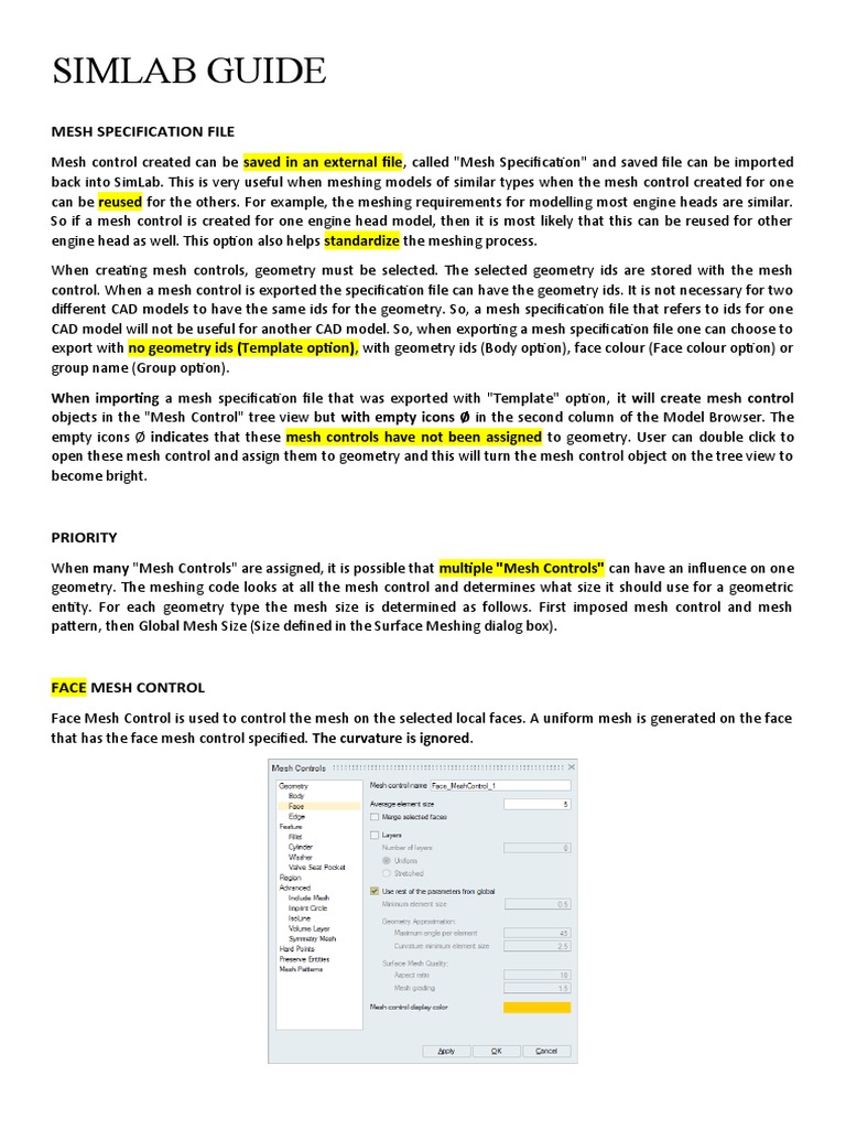 SIMLAB MESH SPECIFICATION GUIDE | PDF | Curvature | Angle