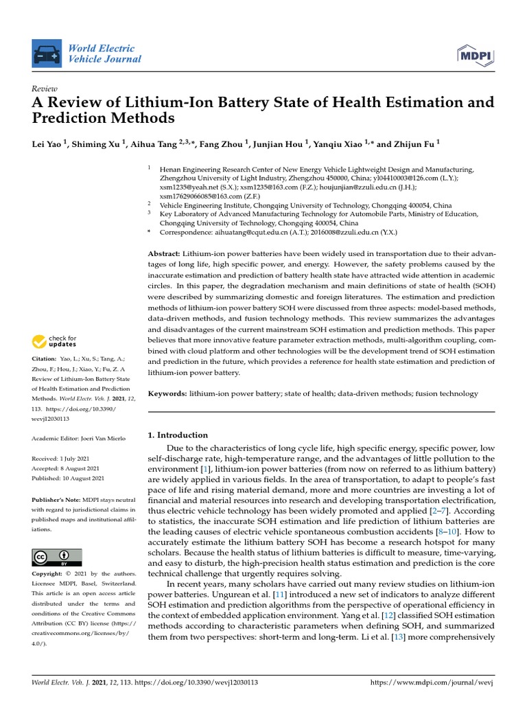 Eng A Review of Lithium-Ion Battery SoH Estimation and | PDF | Lithium ...