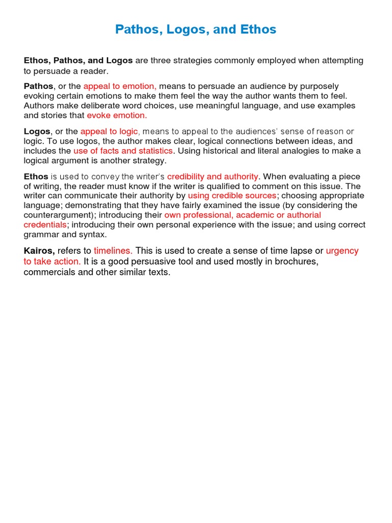 Persuasive Techiniques (Ethos Pathos Logos) | PDF | Logos | Human ...