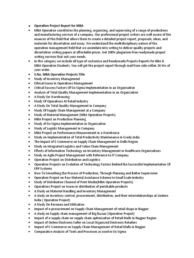 Operation Project Report For MBA | PDF | Supply Chain | Supply Chain ...