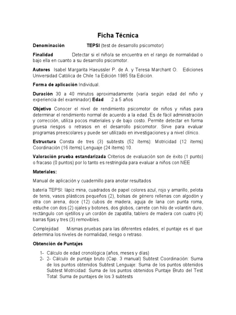 Ficha Técnica - Docx Tepsi | PDF | Ciencia cognitiva | Sicología