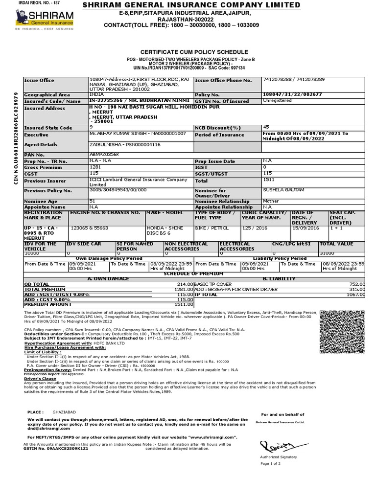 Policy 1 | PDF | Insurance | Private Law