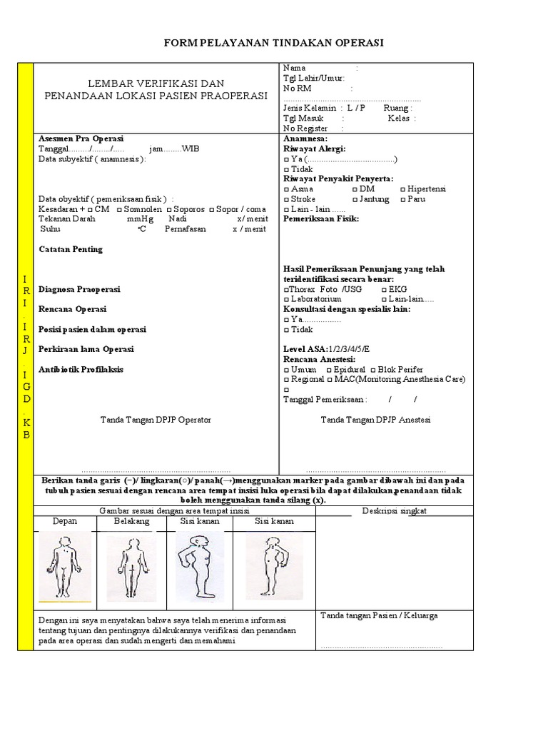 Checklist Asesmen Pra Operasi | PDF