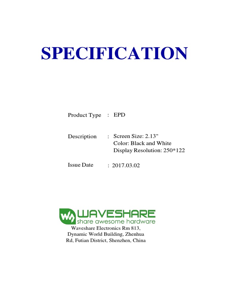 2.13inch E-Paper Datasheet | PDF | Microcontroller | Electronics