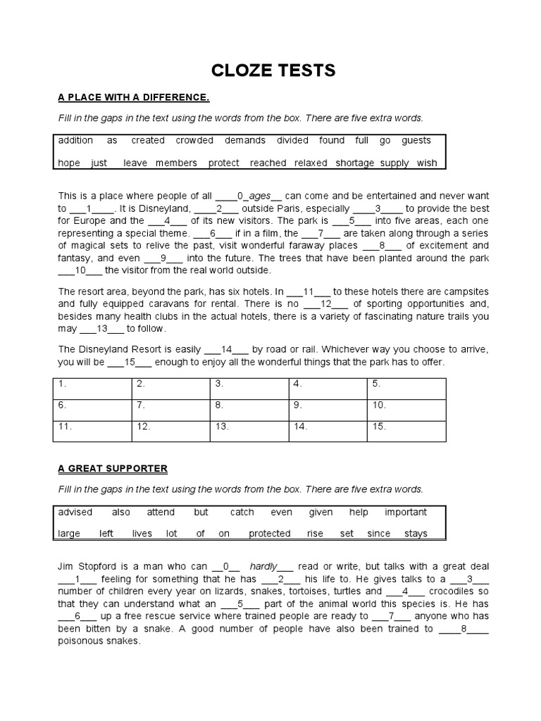 Cloze Tests | PDF