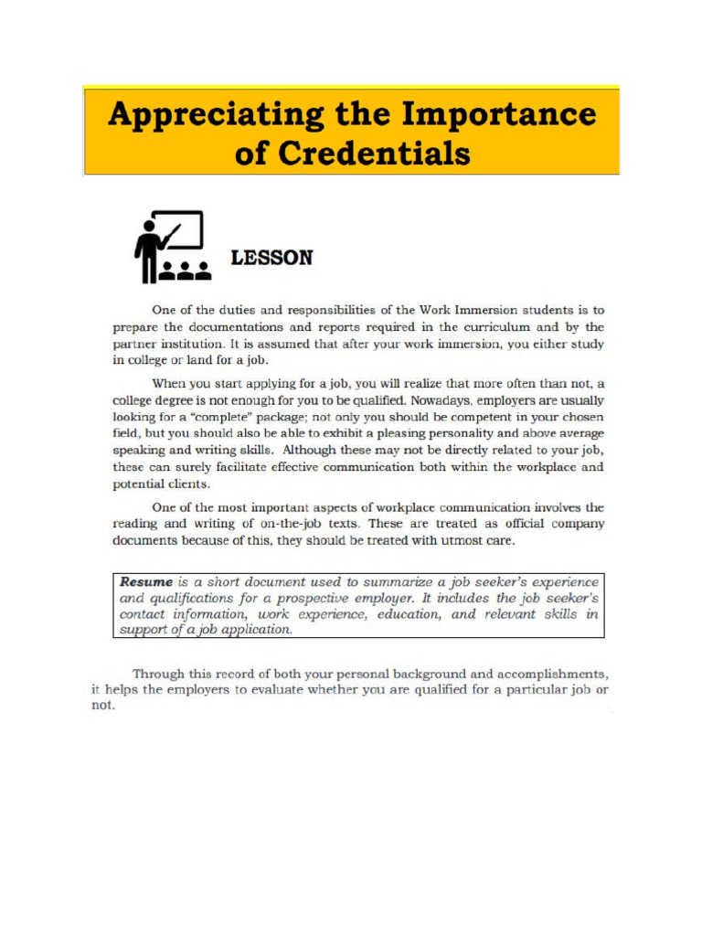 Appreciating The Importance of Credentials | PDF | Empathy | Goal