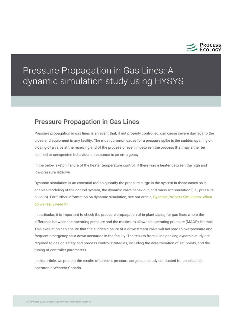 Pressure Propagation in Gas Lines A Dynamic Simulation Study Using ...