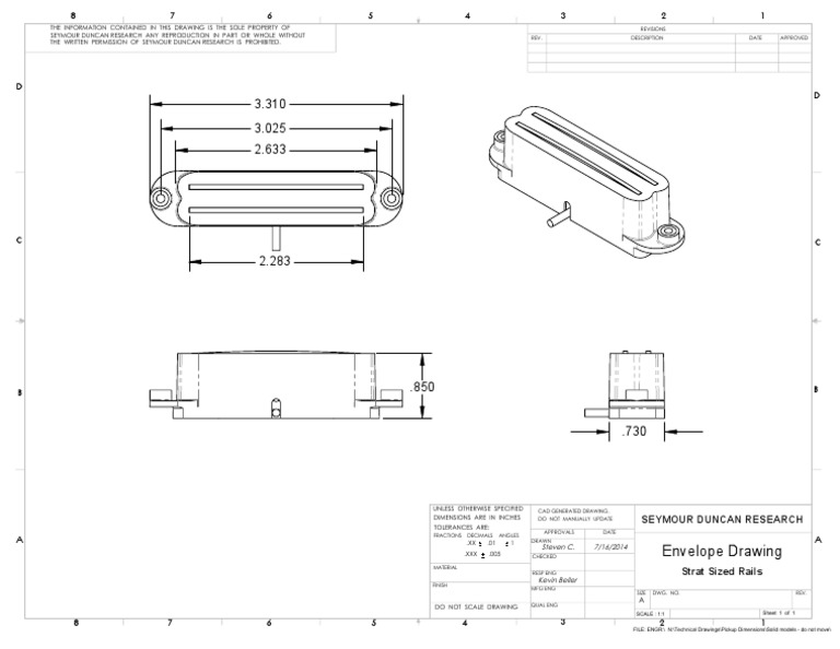 HB 6 String Strat Size Rails | PDF | Technical Drawing