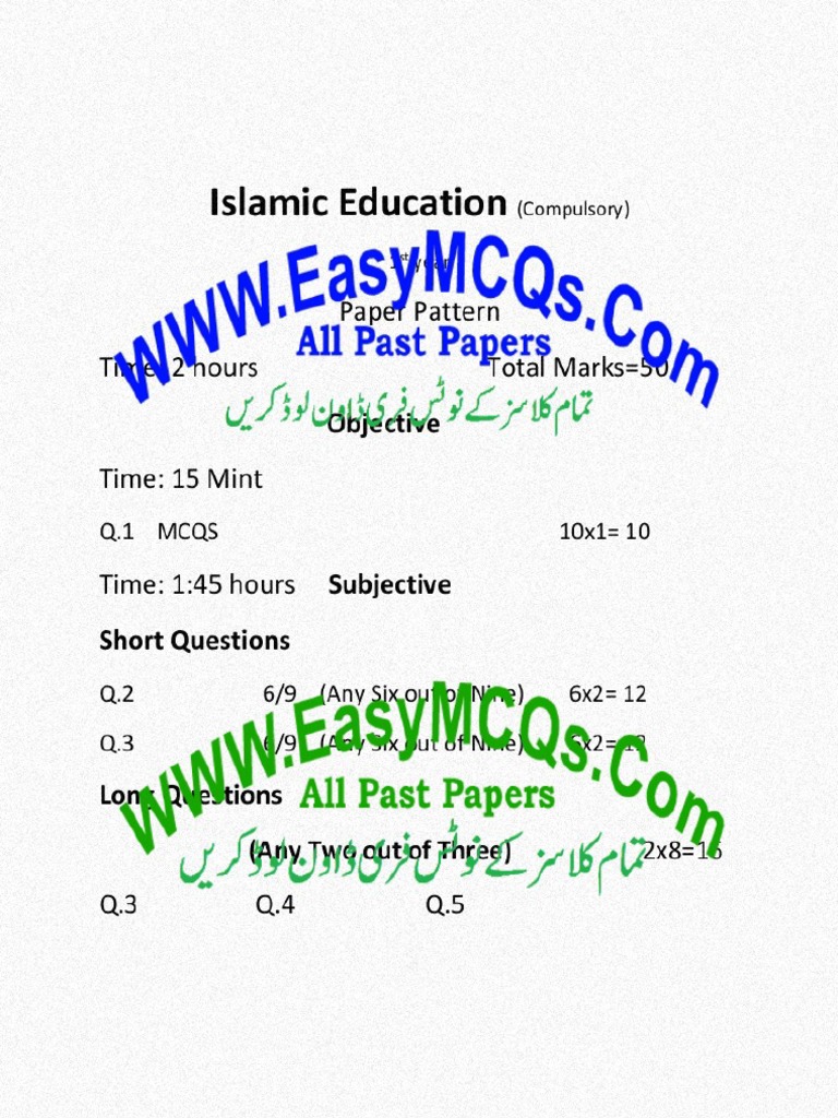 1st Year Islamiat Punjab Board Paper Pattern | PDF