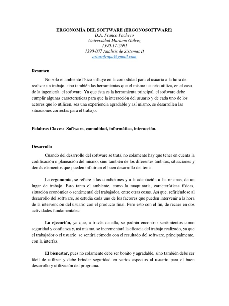 Ergonomía Del Software | PDF | Software | Usuario (informática)