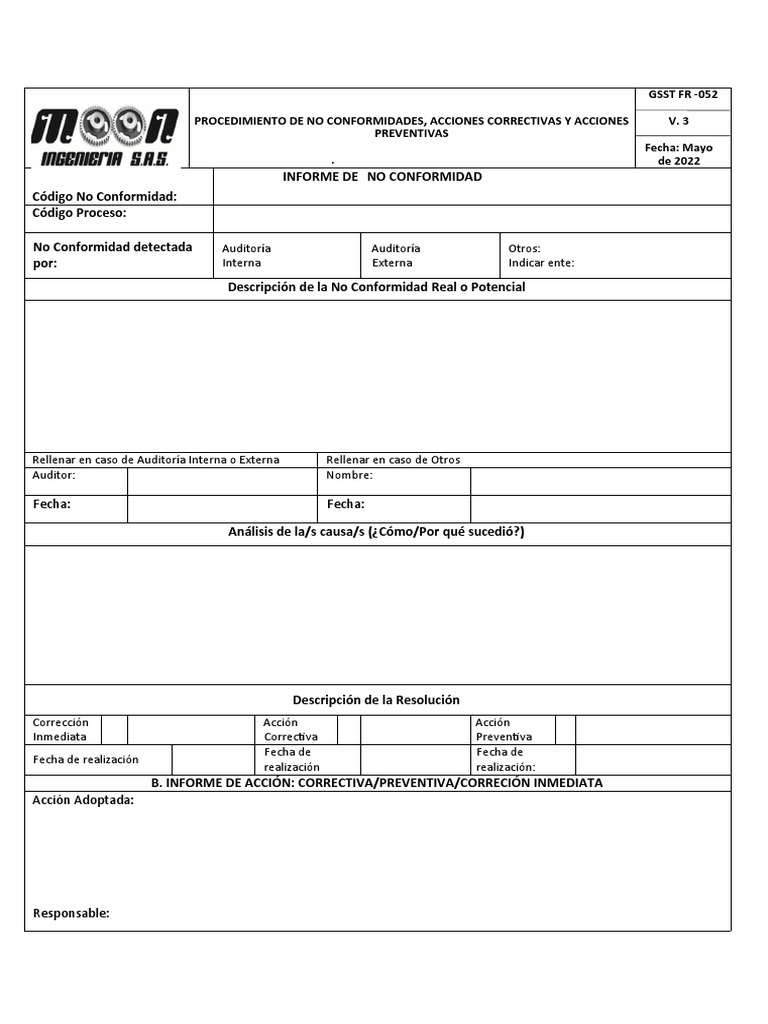 Procedimiento De No Conformidades Y Acciones Pdf 9395