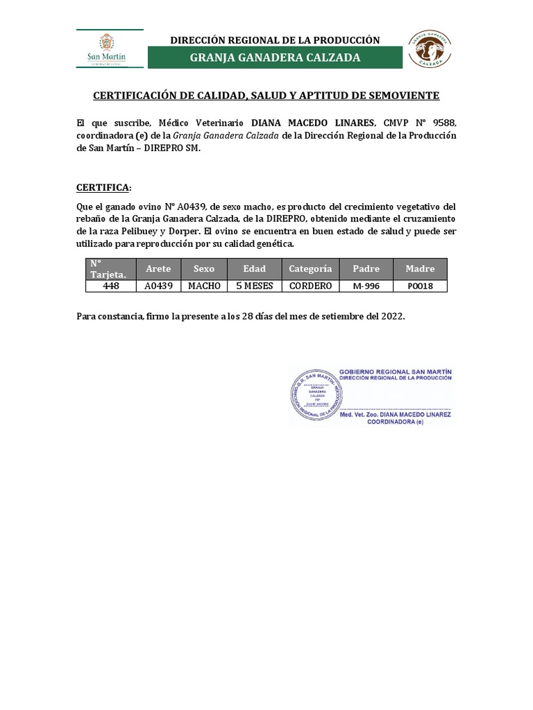 CERTIFICACION DE CALIDAD Ovinos (Todos) | PDF