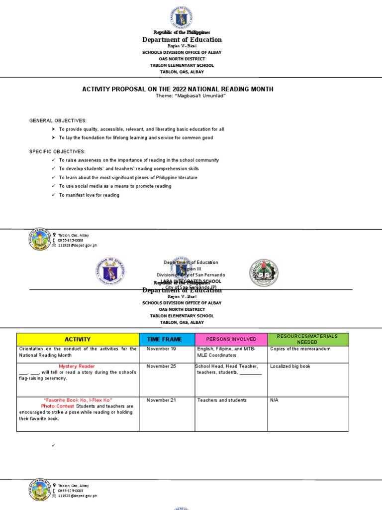 Promoting a Culture of Reading: Tablon Elementary School's Activity ...