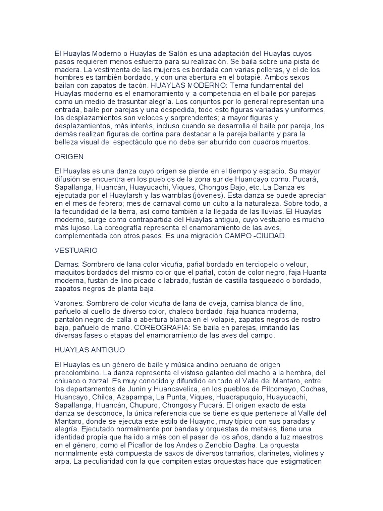El Huaylas Moderno o Huaylas de Salón Es Una Adaptación Del Huaylas ...