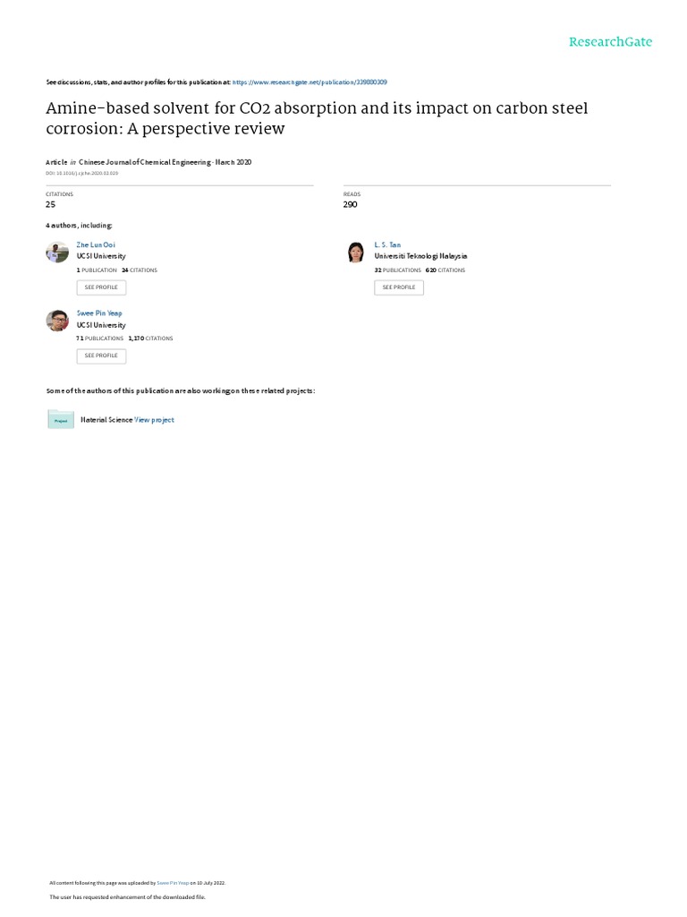 Amine-Based Solvent For CO2 Absorption and Its Impact On Carbon Steel ...