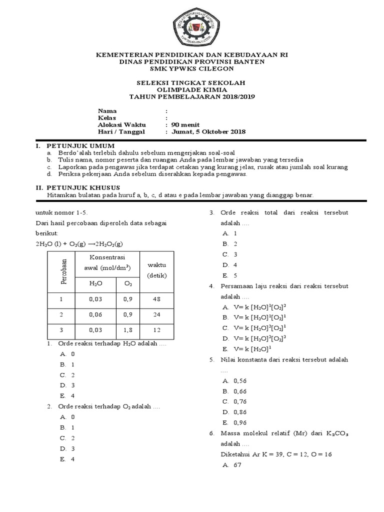 Soal Olimpiade Kimia Tingkat Sekolah | PDF