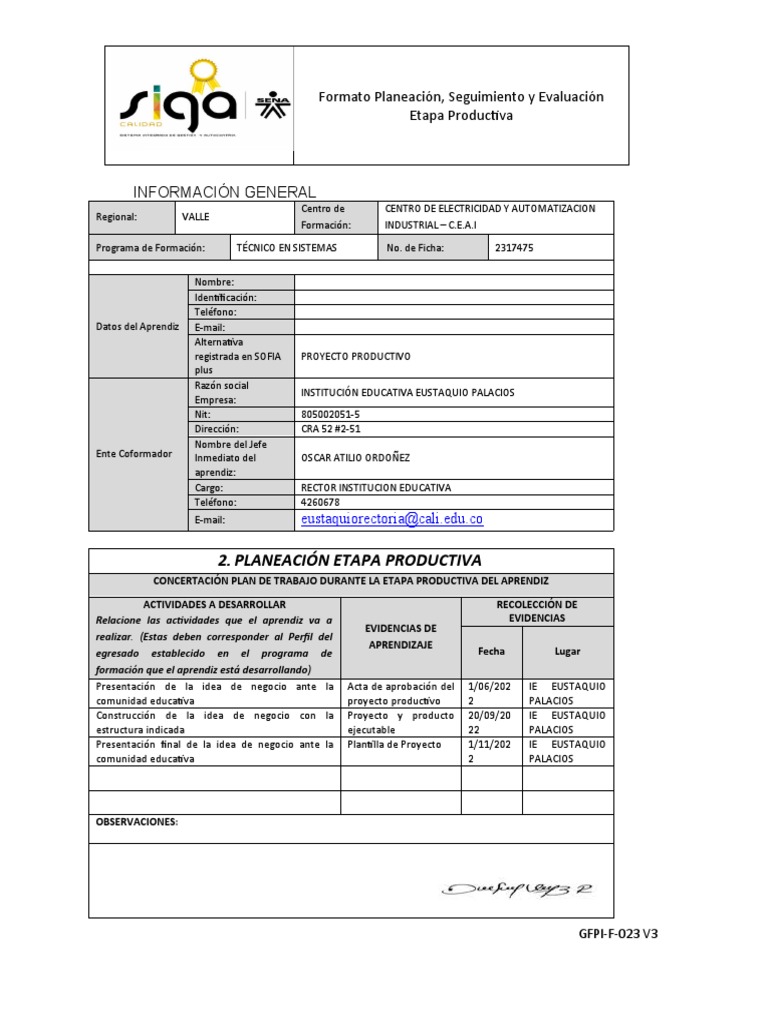 GFPI-F-023 Formato Planeacion Seguimiento y Evaluacion Etapa productiva ...