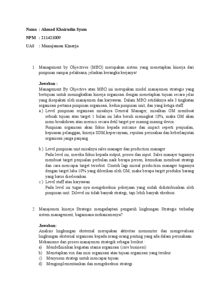 UAS Manajemen Kinerja | PDF