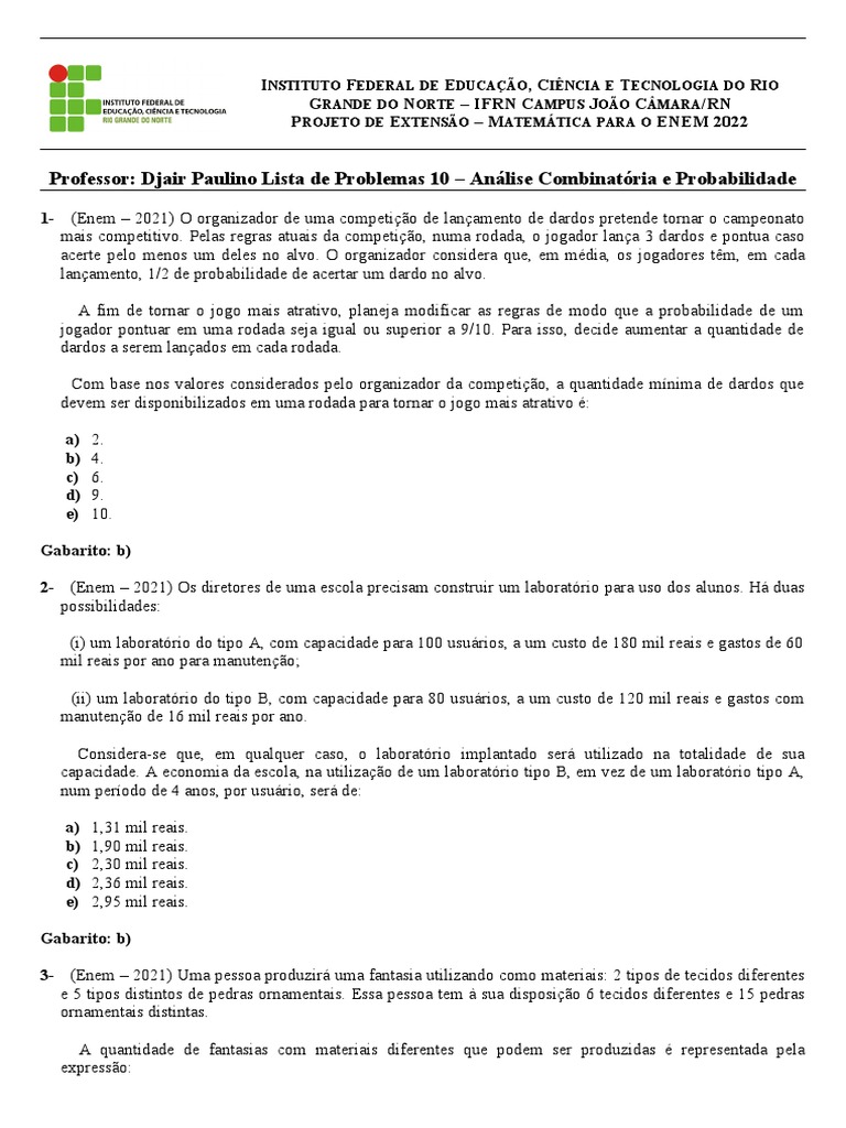 Listas de Exercícios 10 - Matemática para o Enem | PDF | Número real | Cor