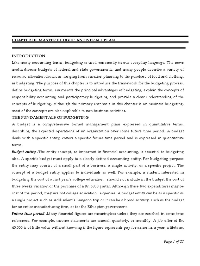 Master Budget Framework Overview | PDF | Equity (Finance) | Budget