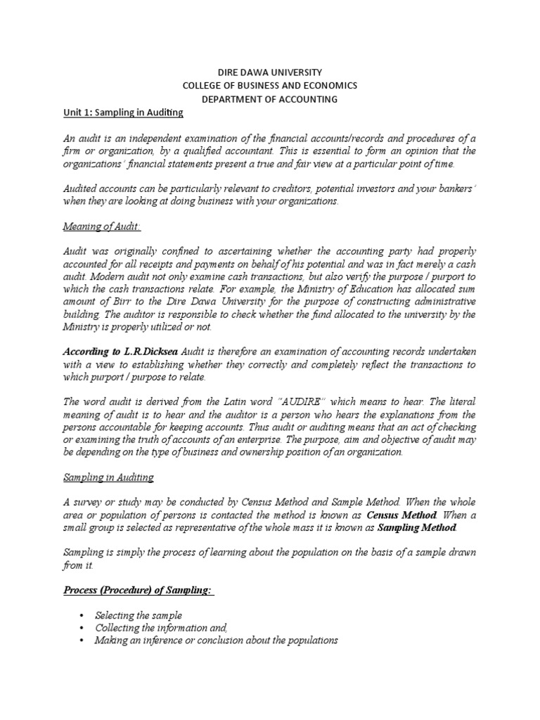 Unit 1 Audit Sampling | PDF | Sampling (Statistics) | Audit