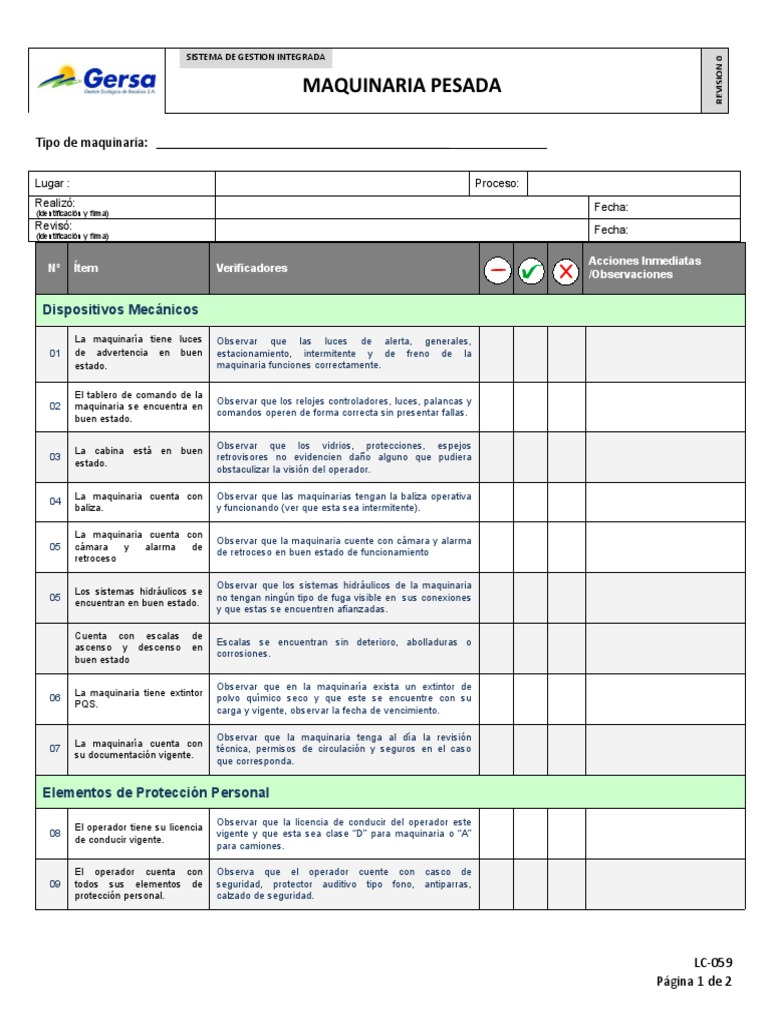 17 - Check List Maquinaria Pesada | PDF | Bienes manufacturados
