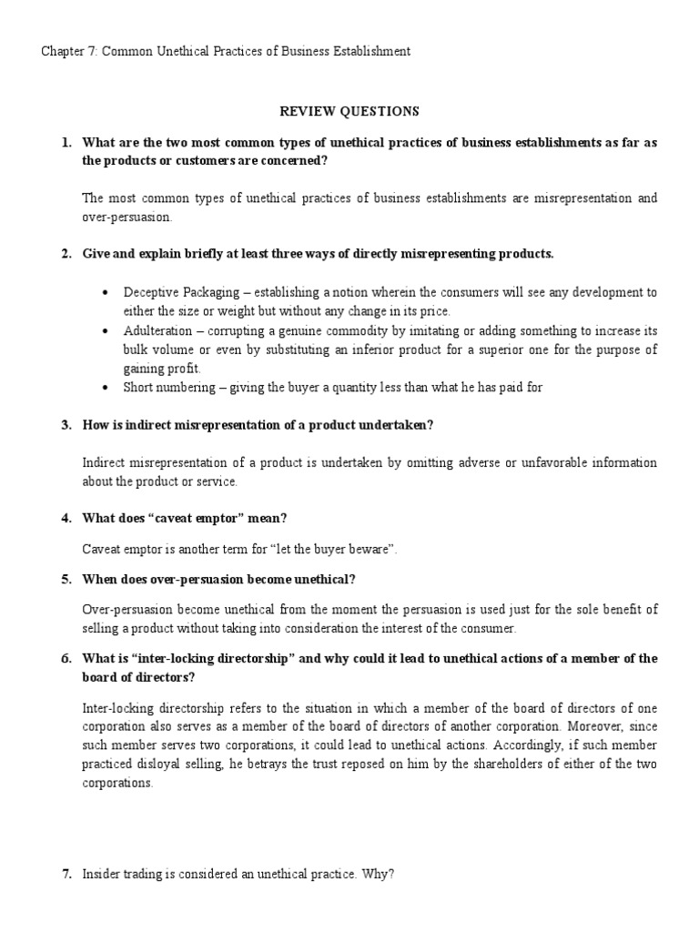 Unethical Practices in Business | PDF | Employment | Insider Trading