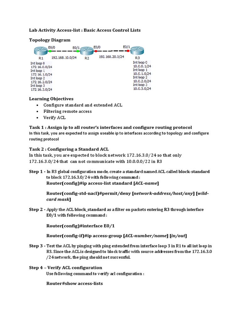 Configuring Standard ACLs in Routers | PDF | Internet Protocols | Router (Computing)