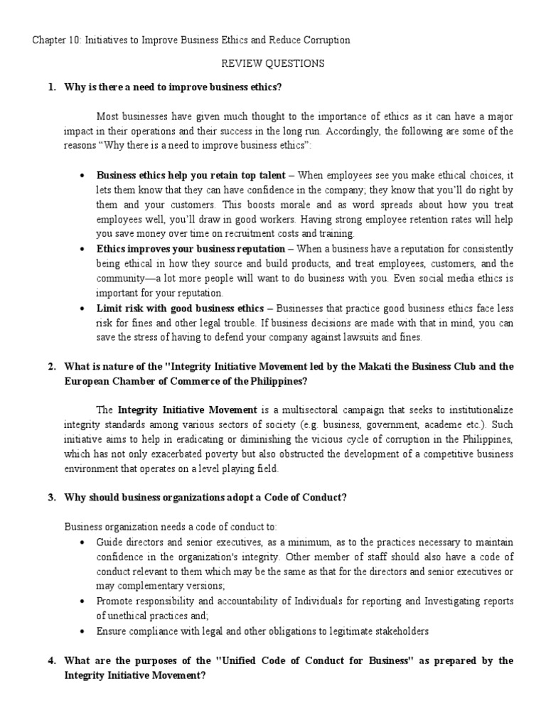 Chapter 10 Initiatives To Improve Business Ethics and Reduce Corruption ...