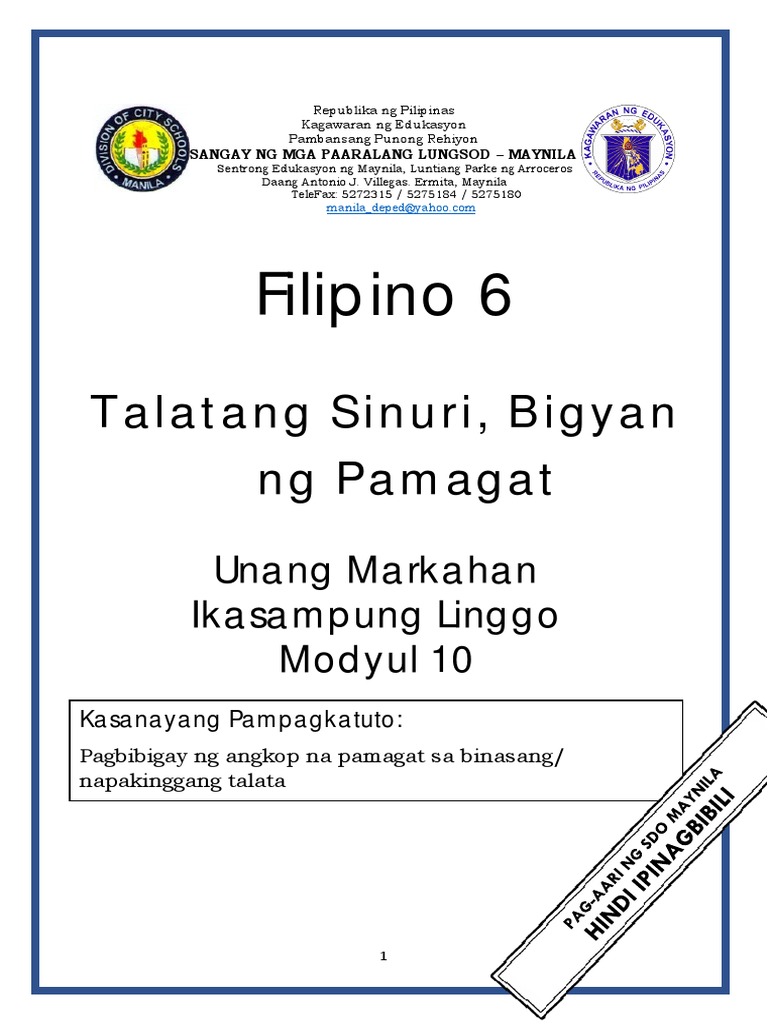 FILIPINO 6 - Q1 - Mod10 | PDF