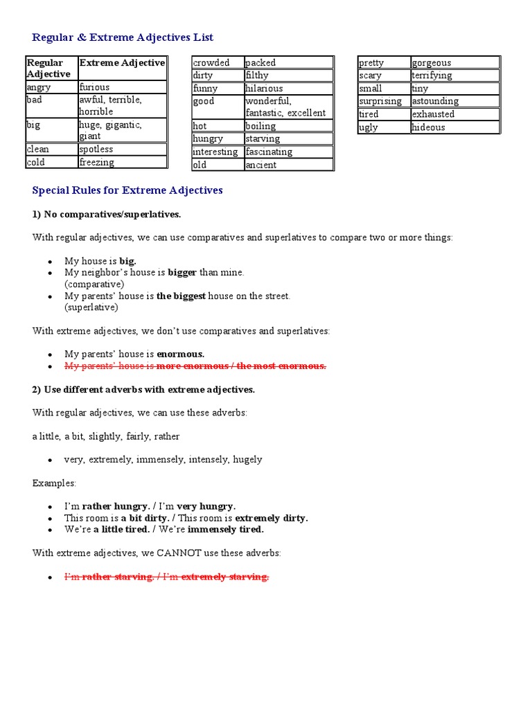 Extreme Adjectives Worksheets | PDF | Adjective | Linguistics
