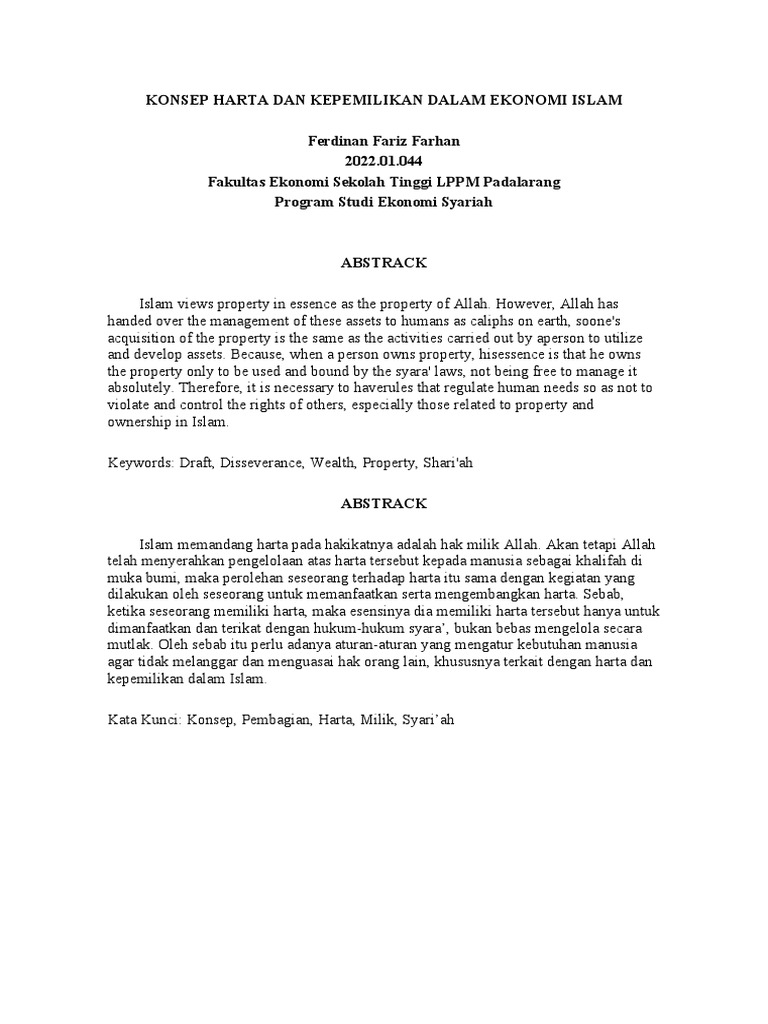 Konsep Harta Dan Kepemilikan Dalam Ekonomi Islam | PDF