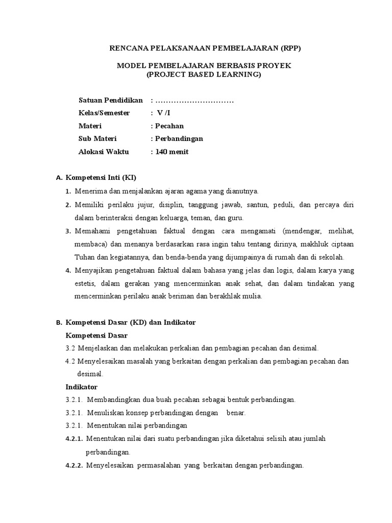 RPP MTK Kls 5 - PBL | PDF | Sains & Matematika