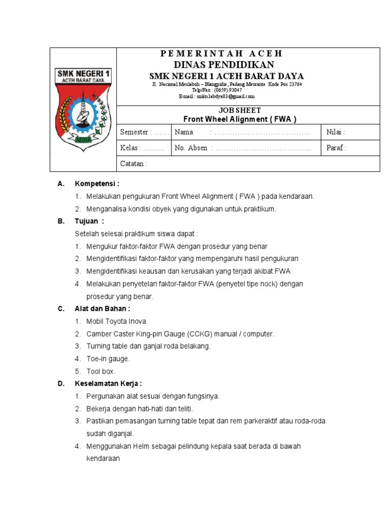Jobsheet Dan Lembar Kerja Sistem Fwa Agus Salim | PDF