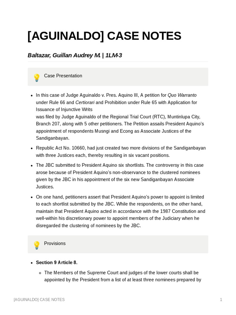 Aguinaldo Case Notes | PDF | Supreme Court Of The United States ...
