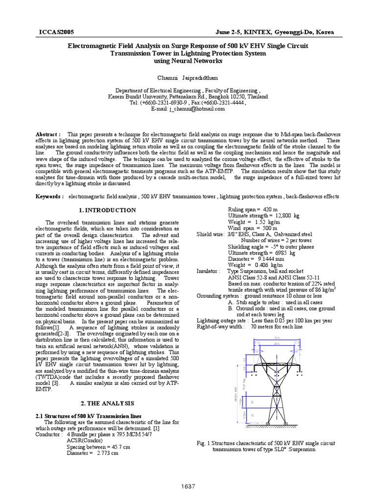 Electromagnetic Field Analysis On Surge Response Of 500 Kv Ehv Single Circuit Transmission Tower 