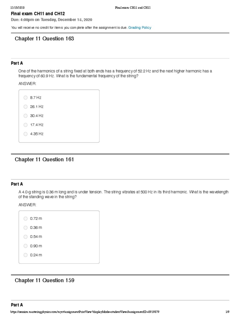 Final Exam CH11 and CH12 | PDF | Harmonic | Frequency
