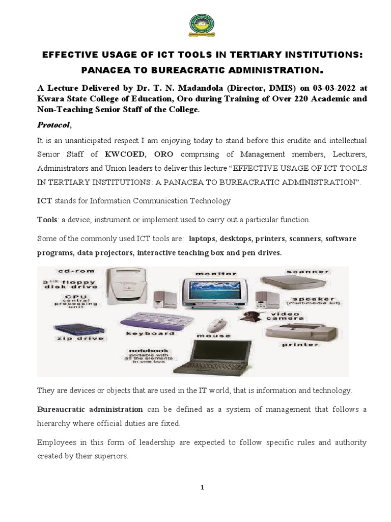 Effective Usage of Ict Tools in Tertiary Institutions | Download Free ...