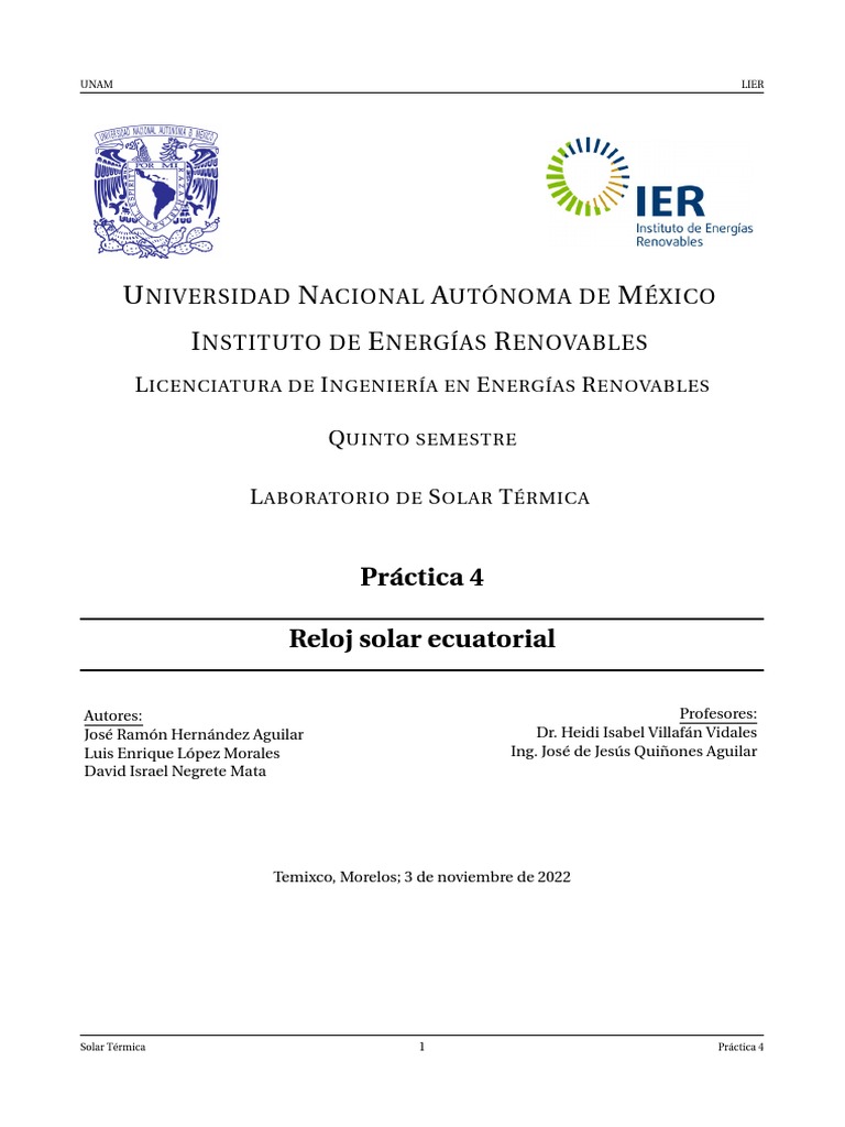 PR Ctica 4 Solar T Rmica | Descargar gratis PDF | Tierra | Hora