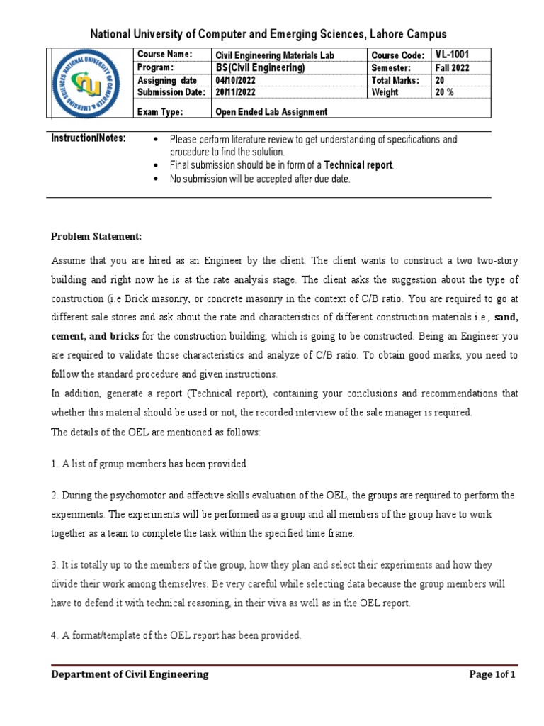 Open Ended Lab Assignment | PDF | Engineering | Experiment