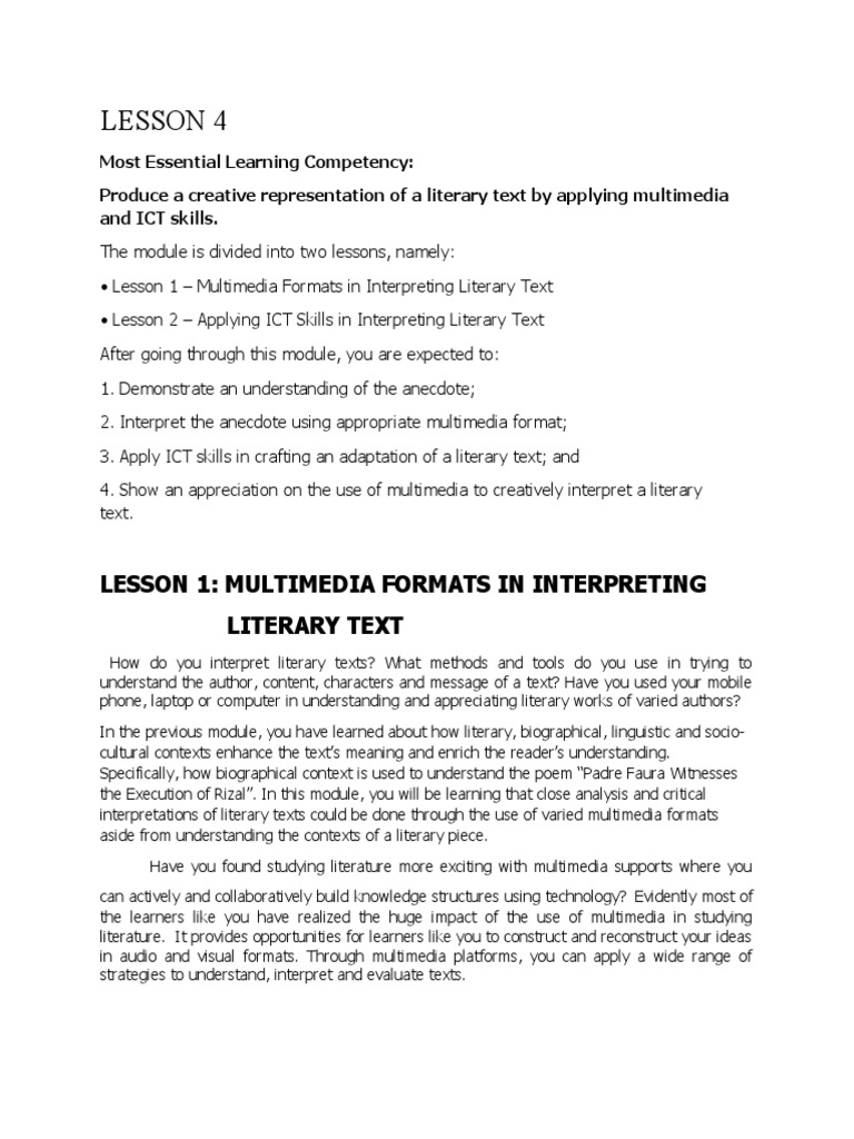 Creative Representation of A Literary Text | PDF