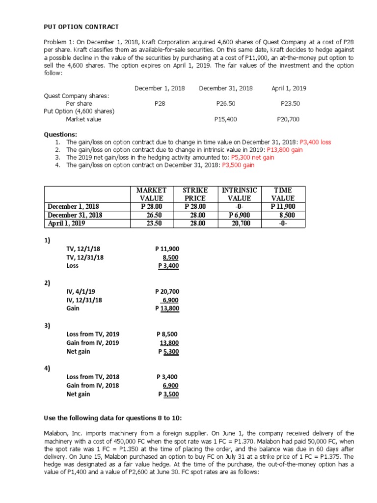 OPTION CONTRACT-Various Problems With Solutions | PDF | Option (Finance) | Put Option