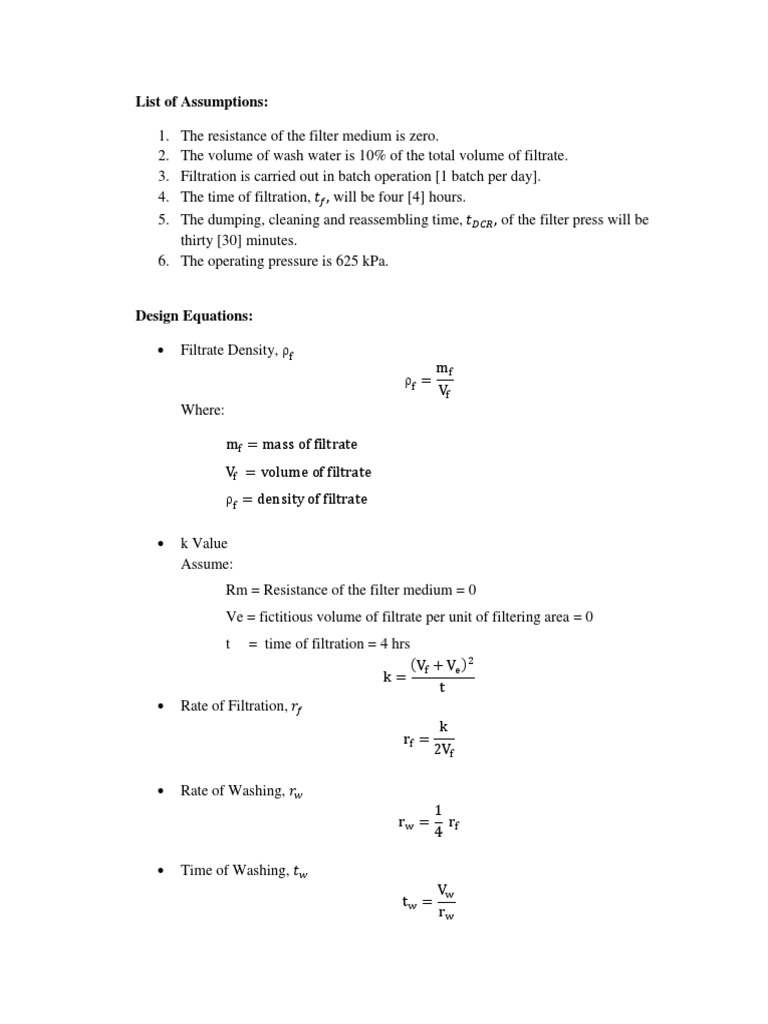 FILTER PRESS Specification Sheet | Download Free PDF | Filtration ...