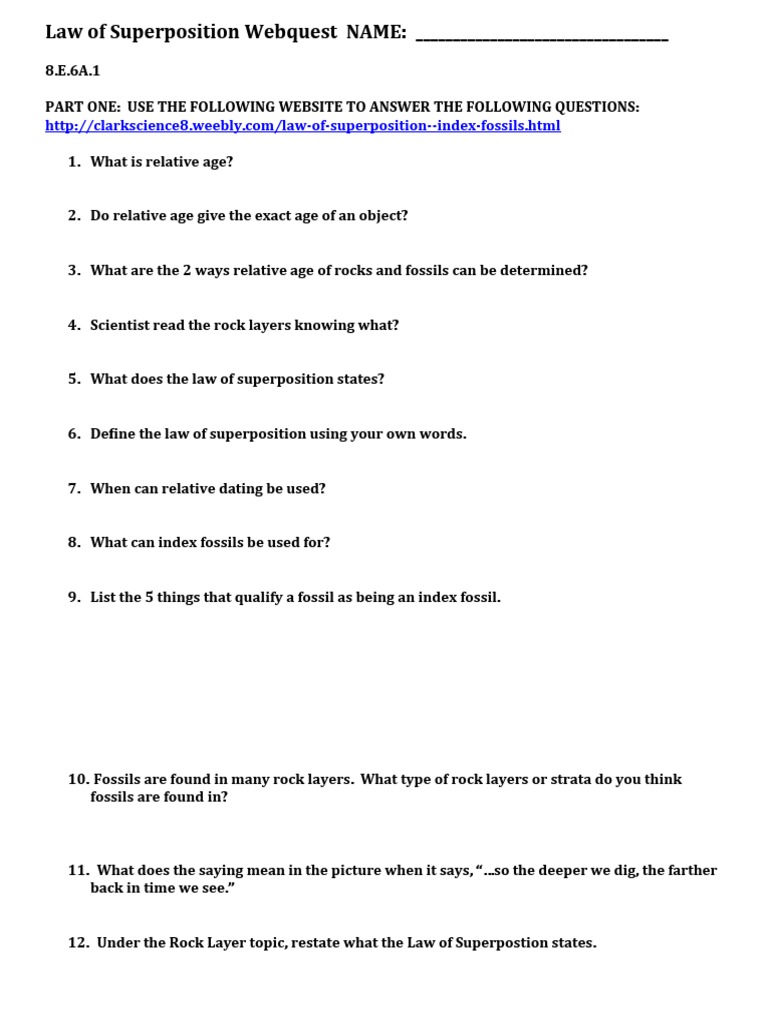 Law of Superposition and Index Fossils Webquest | PDF